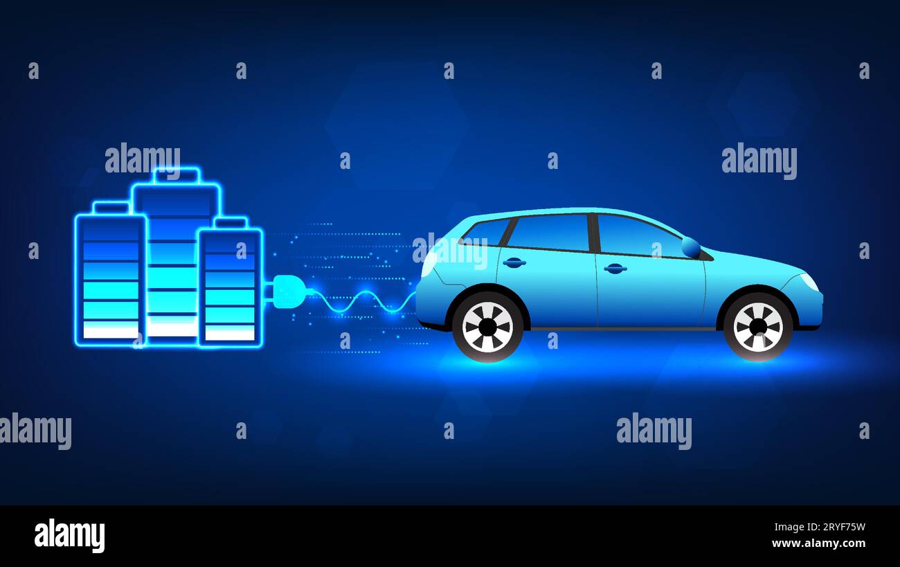 Electric car technology, a car with a power plug connected to the ...