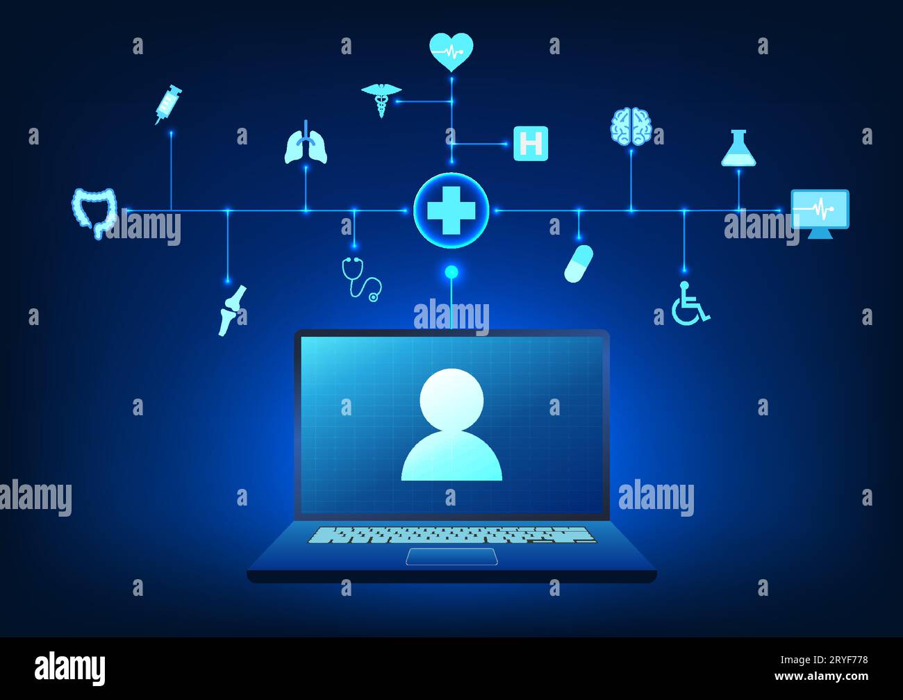 Medical technology Laptop with medical icons It shows that patients can ...