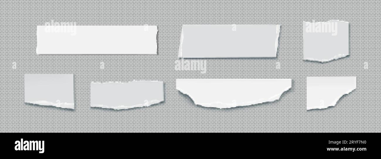 White torn paper sheet edge note vector texture. Notebook border label ...