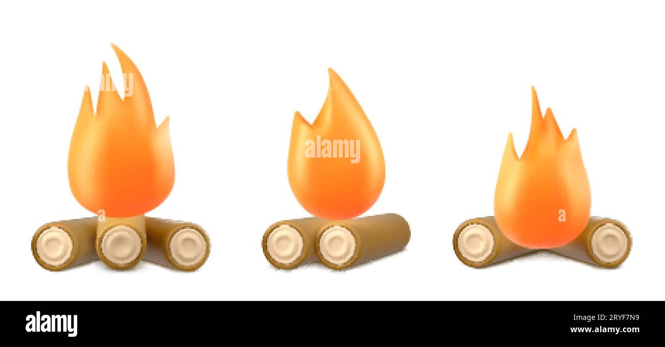 3d render hot fire vector emoticon illustration. Bonfire flame isolated ...