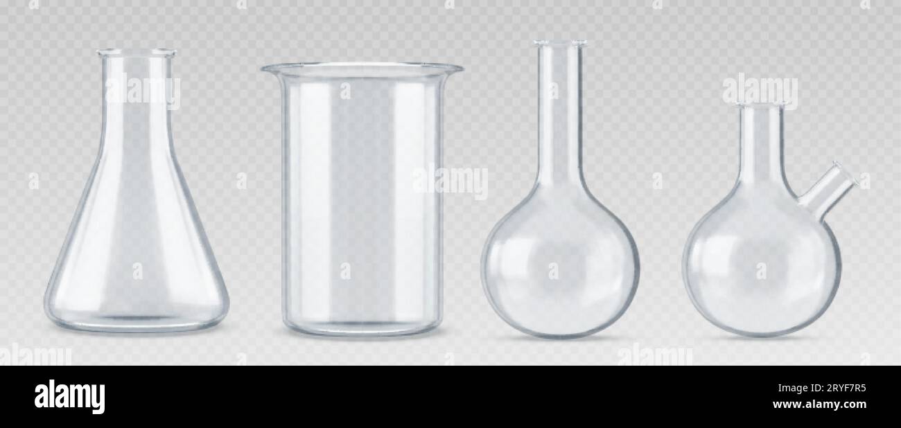 3d chemistry laboratory glass science test flask. Realistic lab beaker ...