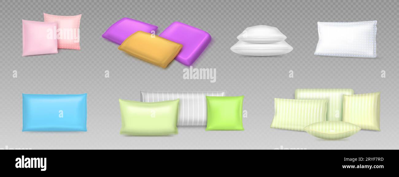 3d isolated color bed pillow stack vector mockup. Inflatable and soft ...
