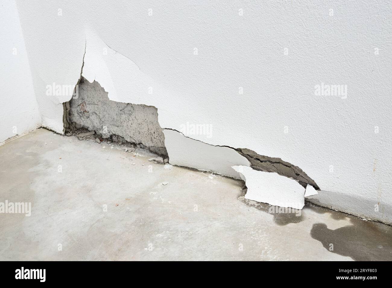 Building exterior Wall damaged by water leaks. Rain Water leakage Stock ...