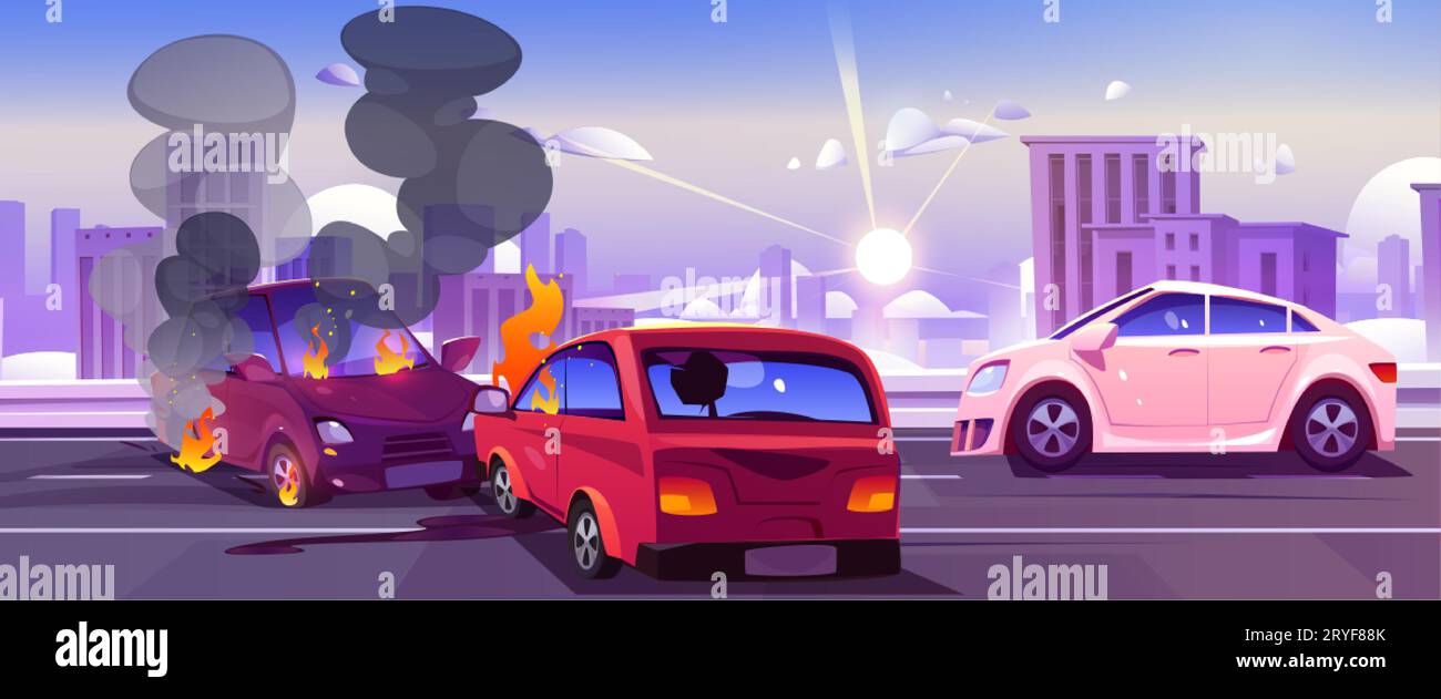 Car accident on road in city - head-on collision between two ...