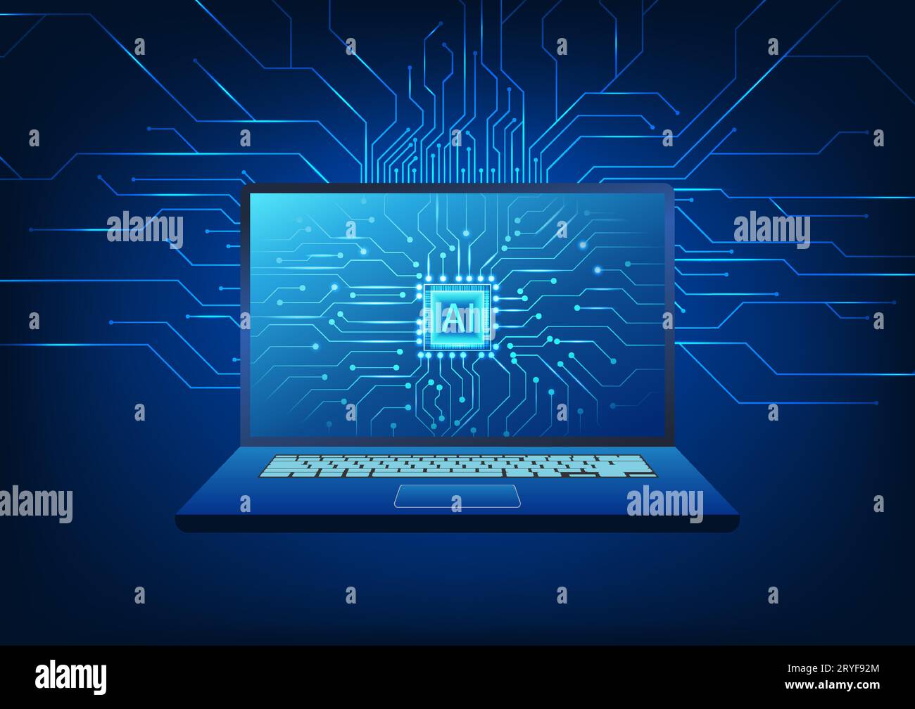 Artificial intelligence technology is present in the notebook. Behind the screen is a technology ...