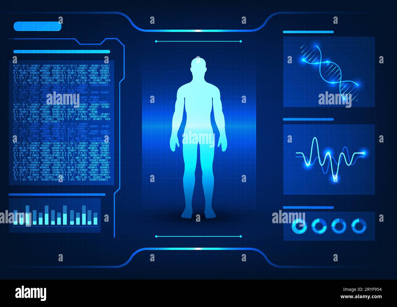 Medical technology The Human body is scanned with number code and wave ...