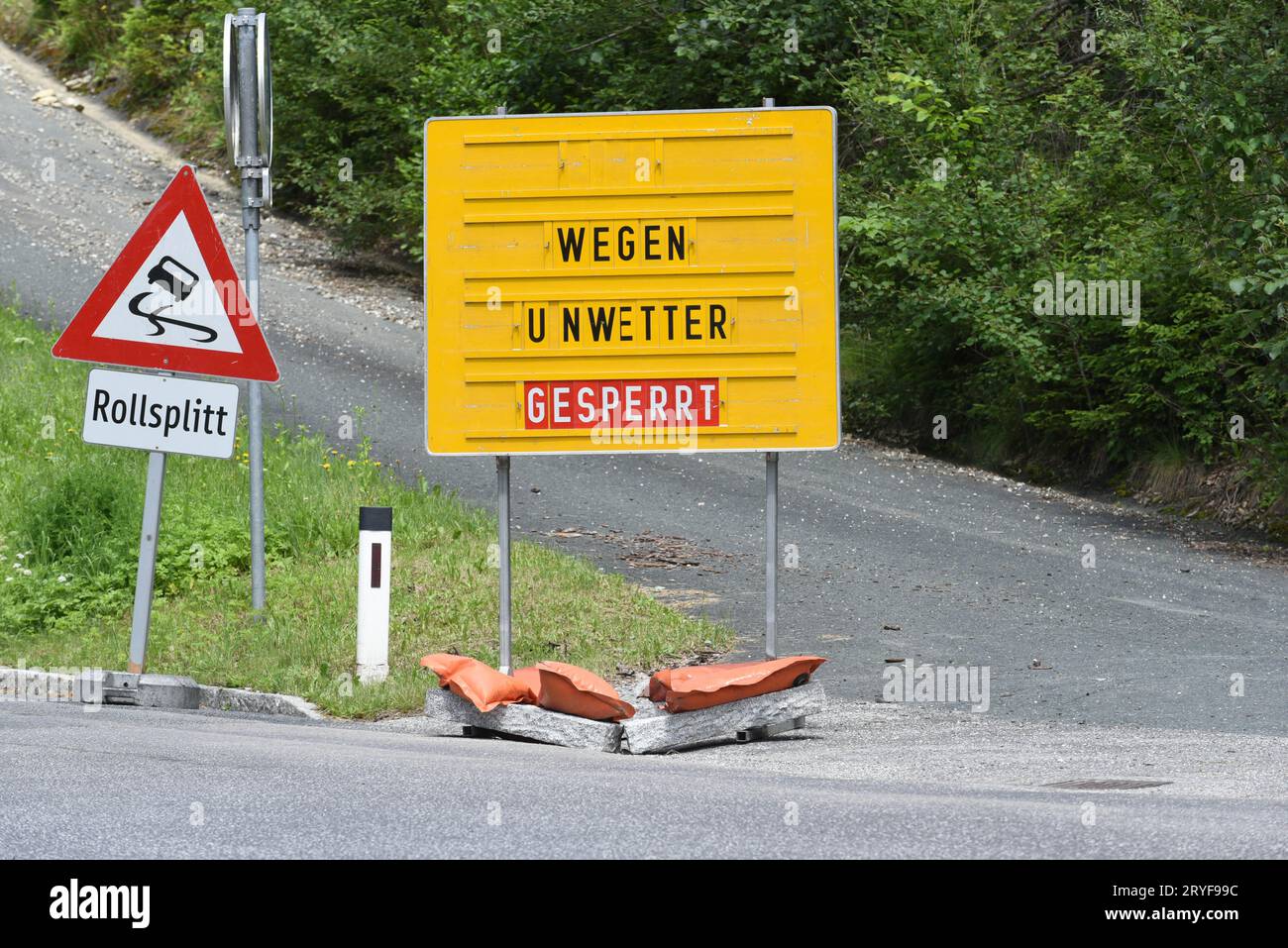 A storm damage warning sign Stock Photo - Alamy