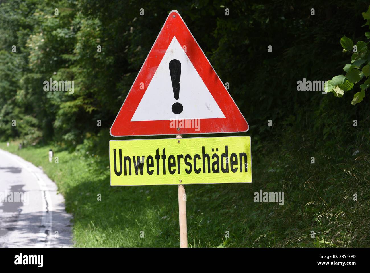 A storm damage warning sign Stock Photo - Alamy