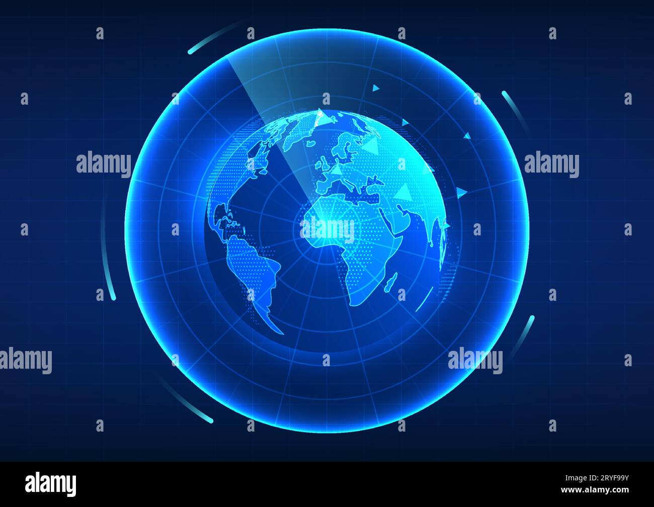 Earth technology. Globe overlaid with radar. Refers to GPS technology ...