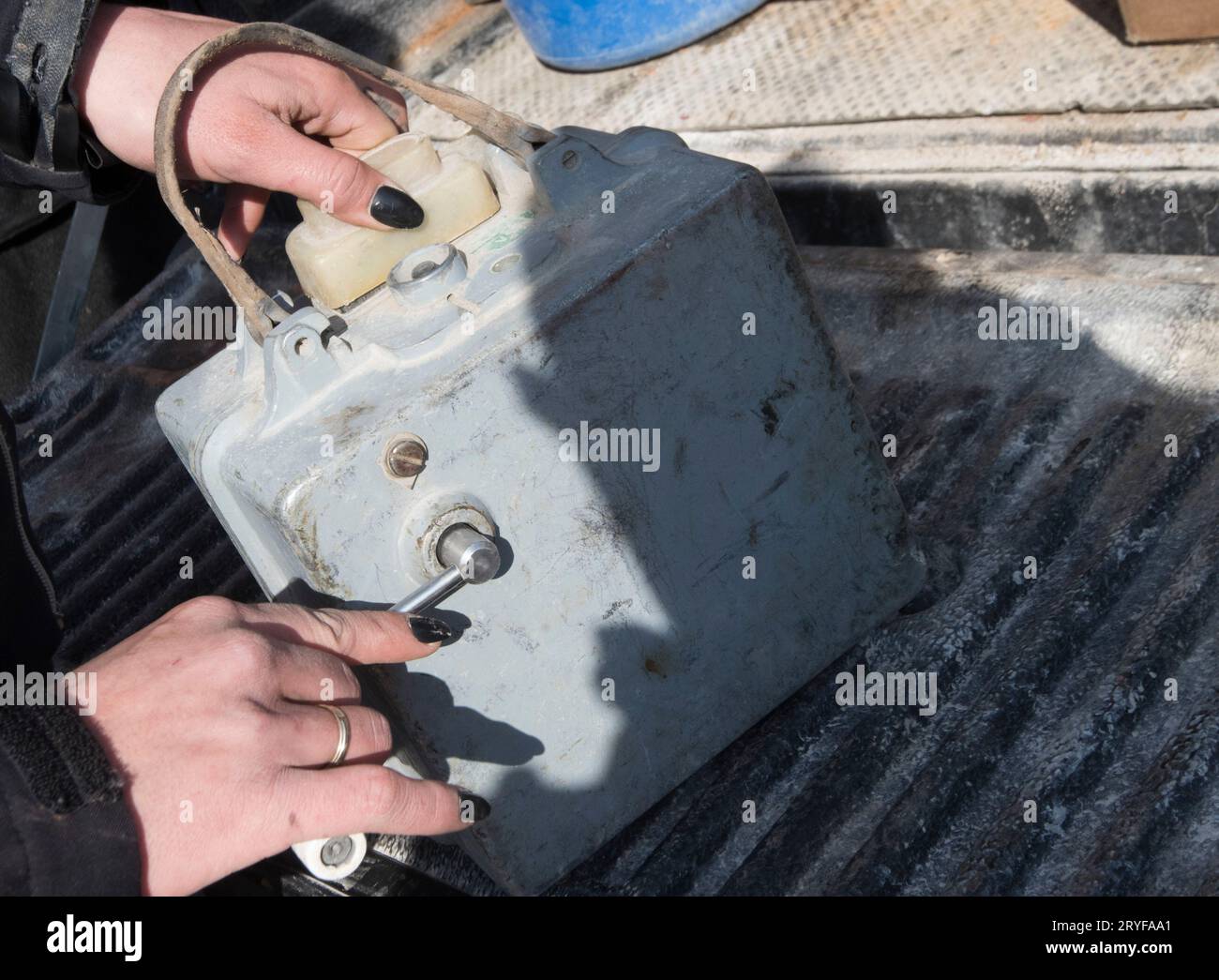 Trigger and cable to ignite an explosion Stock Photo - Alamy