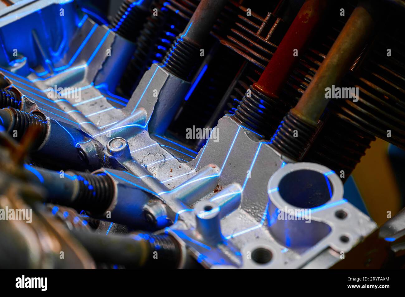 Car combustion engine with pistols at 3D scanning process Stock Photo ...