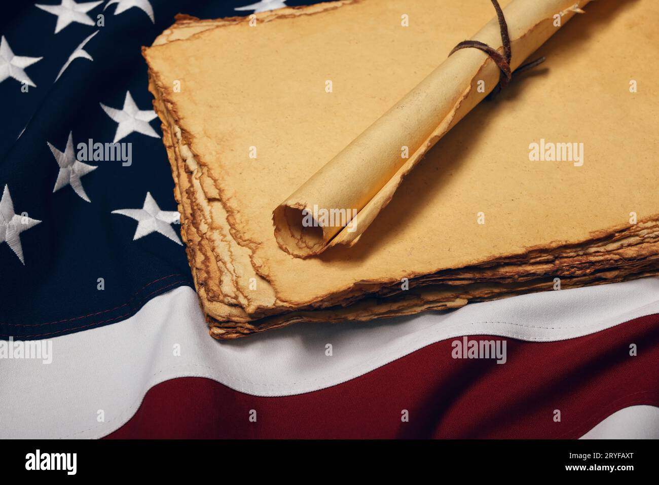 Vintage paper scroll on US American flag Stock Photo - Alamy