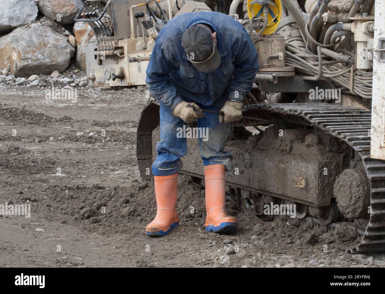 Earthworks with excavator on construction site Stock Photo - Alamy
