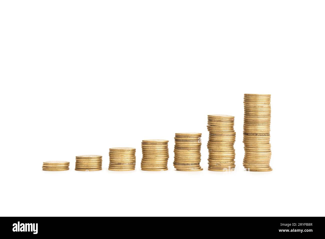 Rising Coin stacks on a white background. Growth, income, savings ...