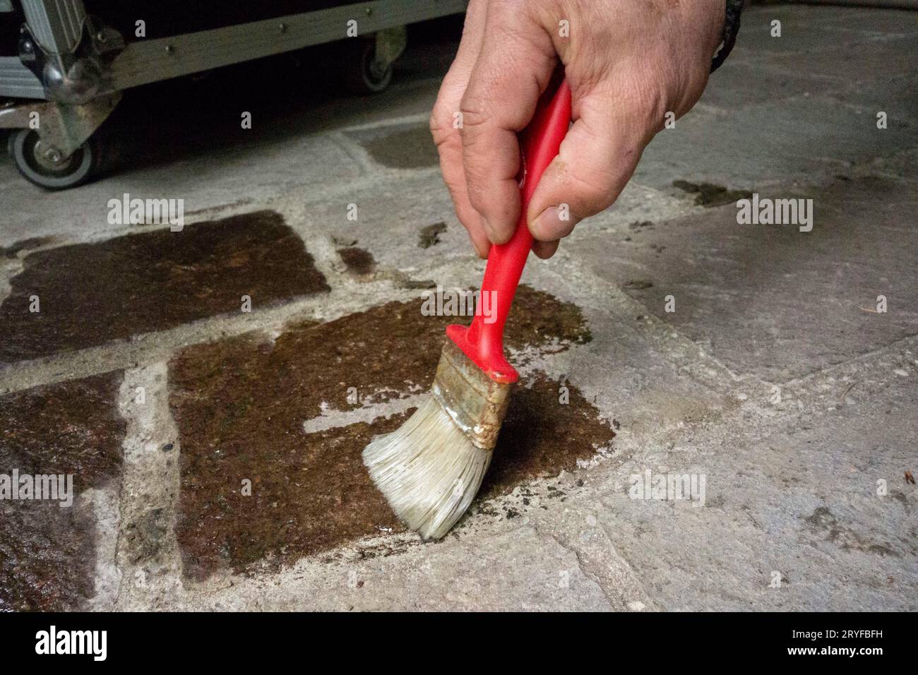 Oiling the floor as part of floor care Stock Photo - Alamy