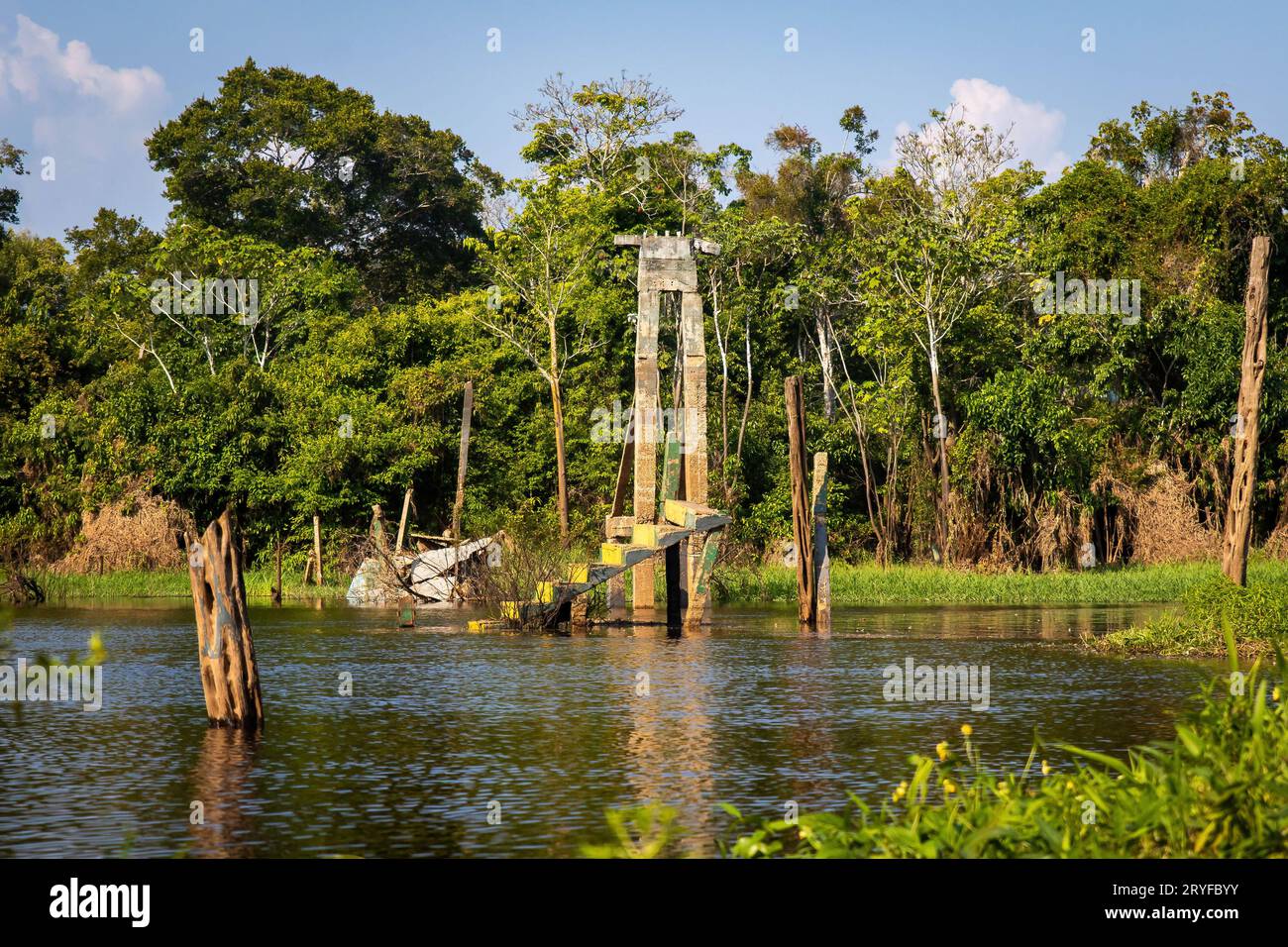 View of once famous Ariau hotel ruins near Manaus Brazil from above ...