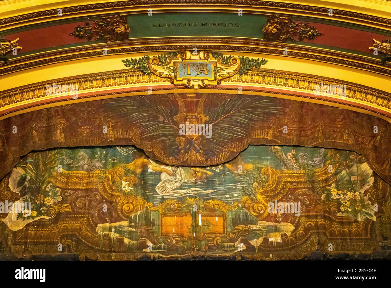 Beautiful panoramic interior view of famous Amazon theater in Manaus ...