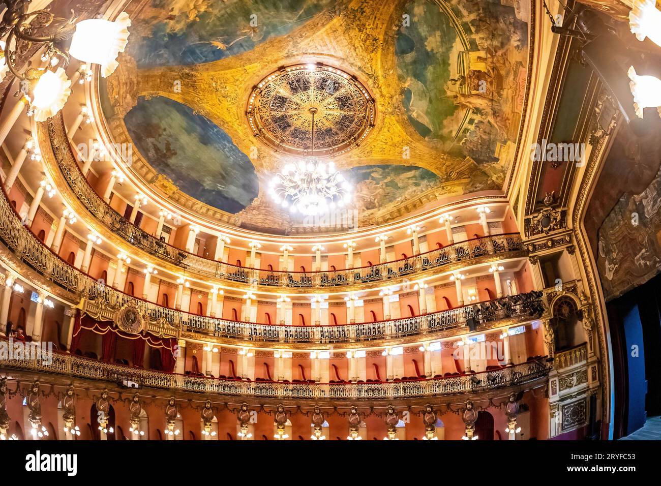 Beautiful panoramic interior view of famous Amazon theater in Manaus ...