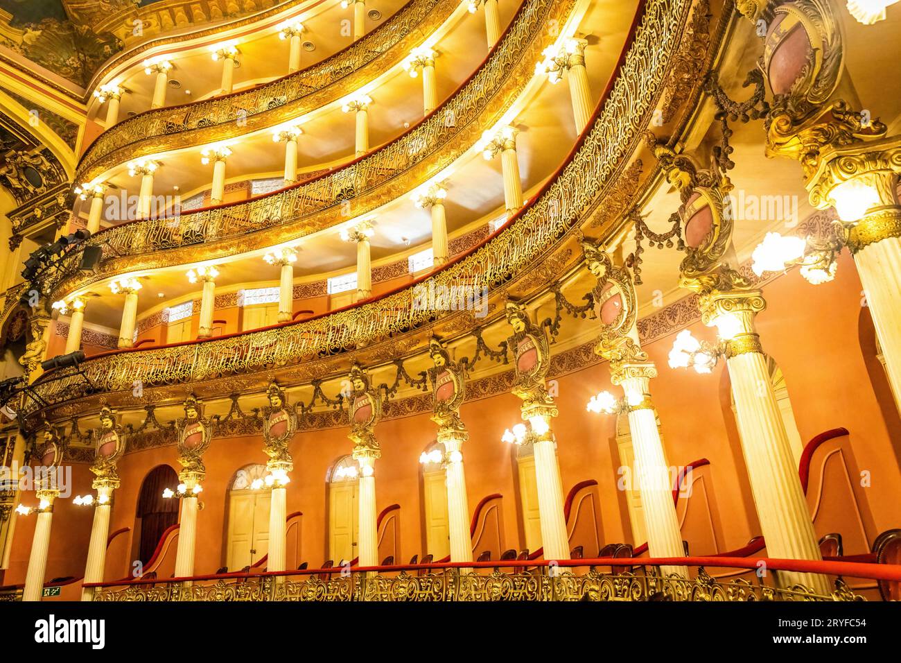 Beautiful panoramic interior view of famous Amazon theater in Manaus ...