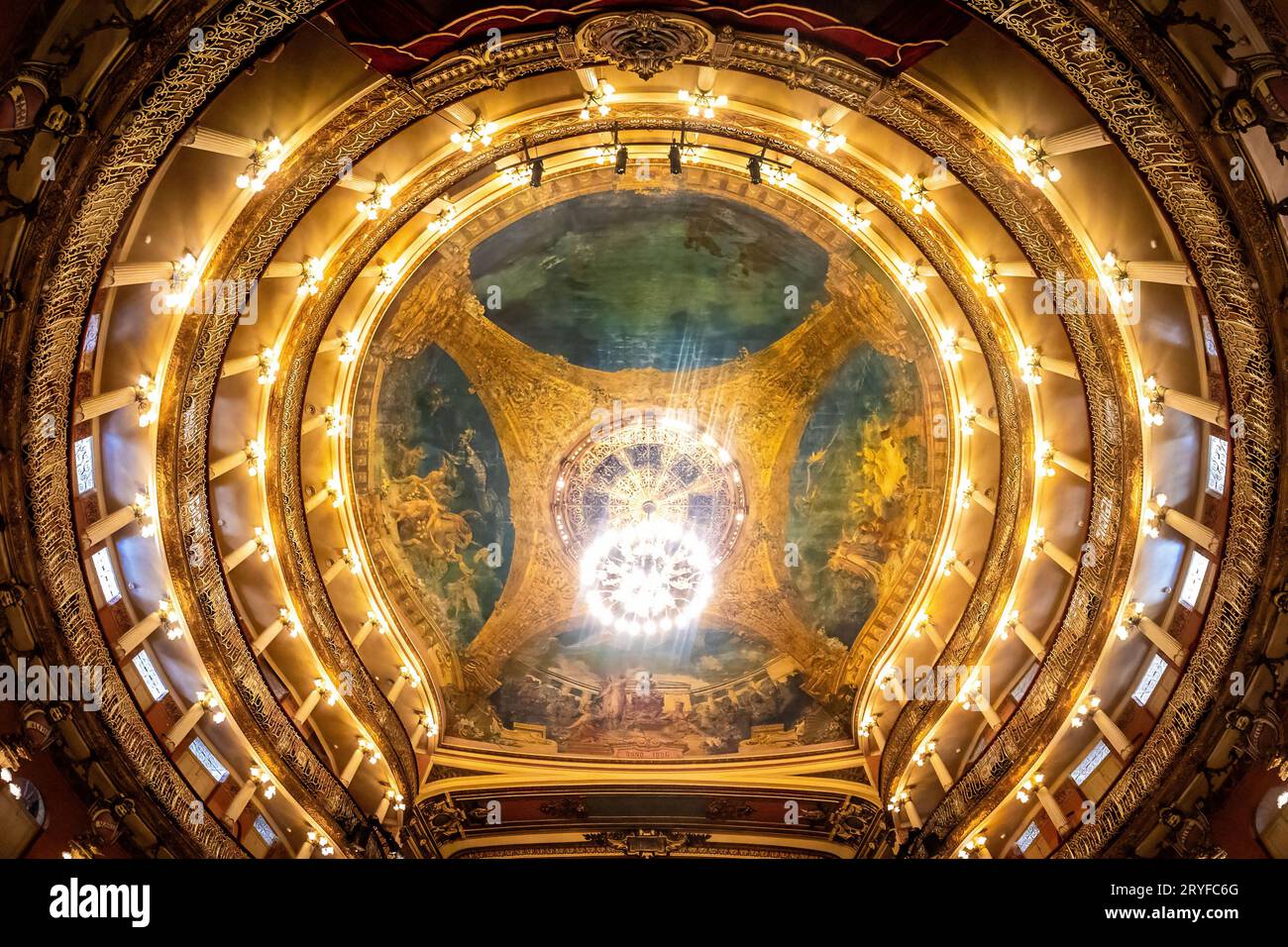 Beautiful panoramic interior view of famous Amazon theater in Manaus ...