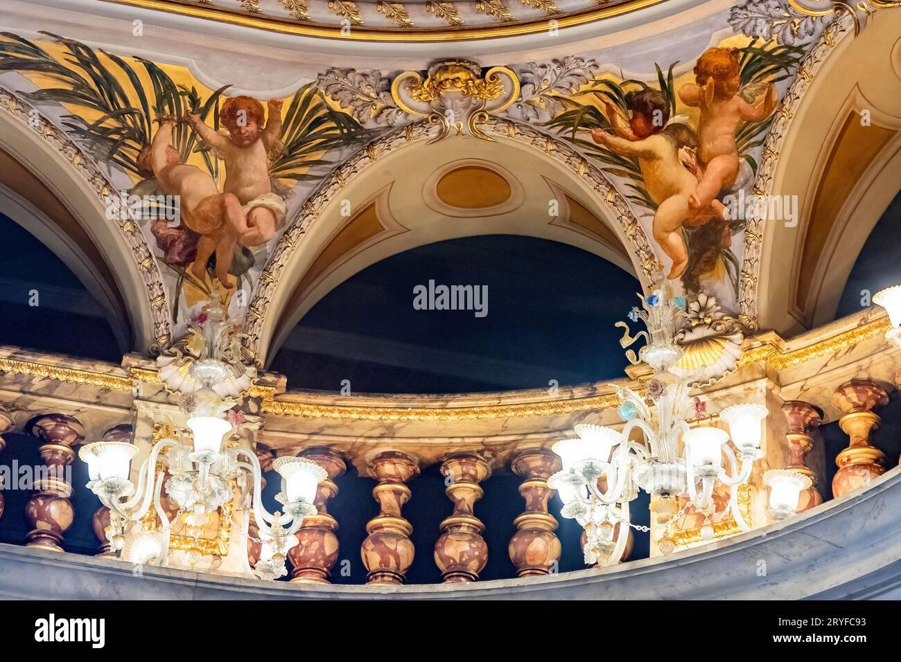 Beautiful panoramic interior view of famous Amazon theater in Manaus ...