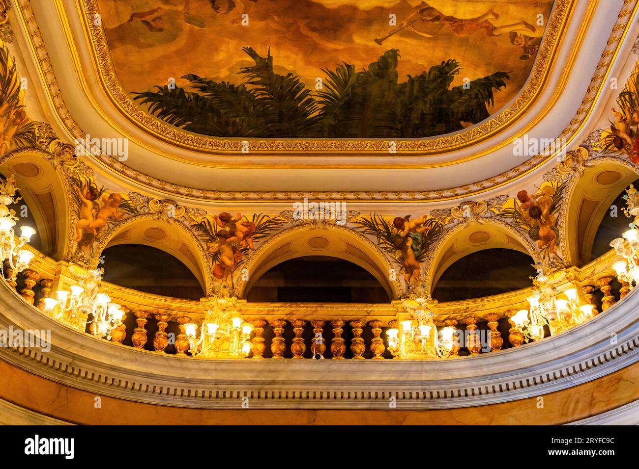 Beautiful panoramic interior view of famous Amazon theater in Manaus ...