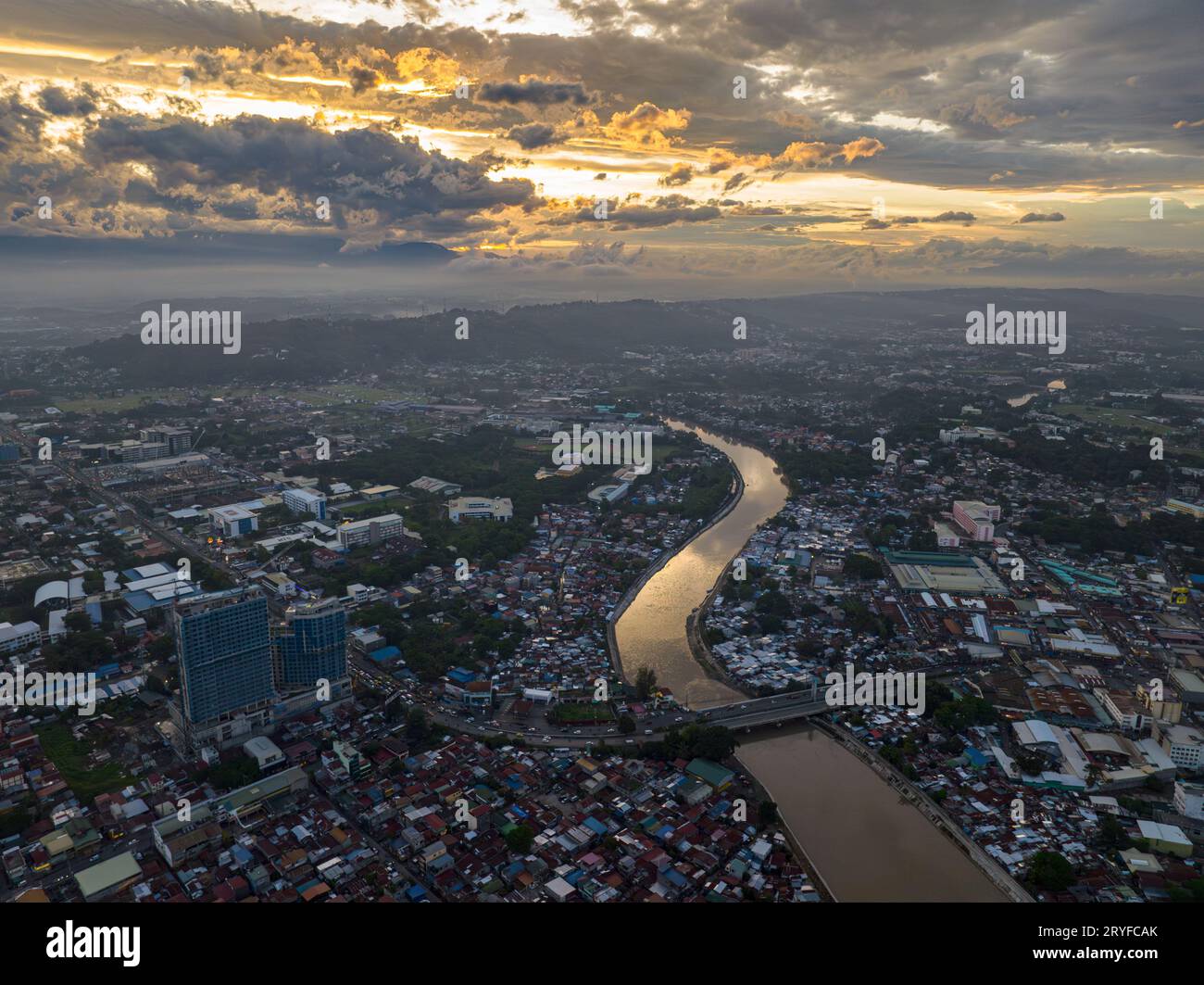 City with villages near the river and buildings. Davao City. Mindanao, Philippines. Cityscape ...