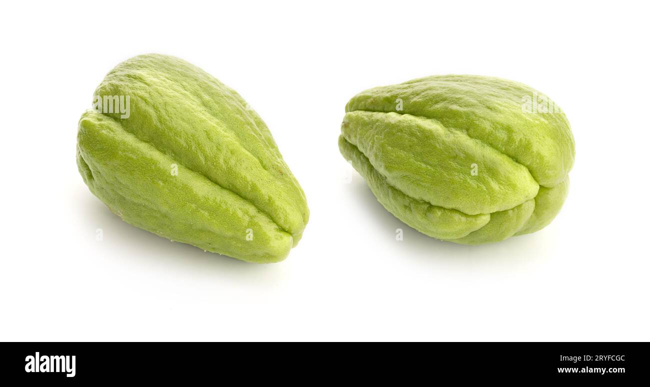 Green chayote fruit isolated on white background. Sechium edule Stock ...