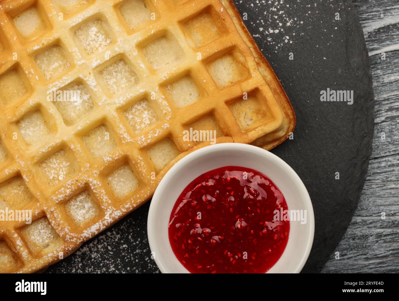 American or Belgian waffle with raspberry jam Stock Photo - Alamy
