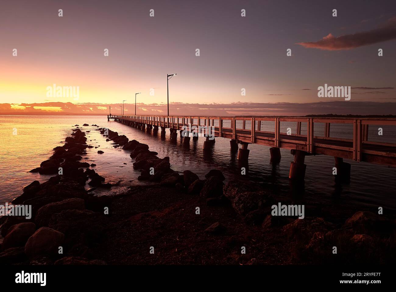 Wellington Point Jetty in Queensland, taken at sunrise with a slow ...