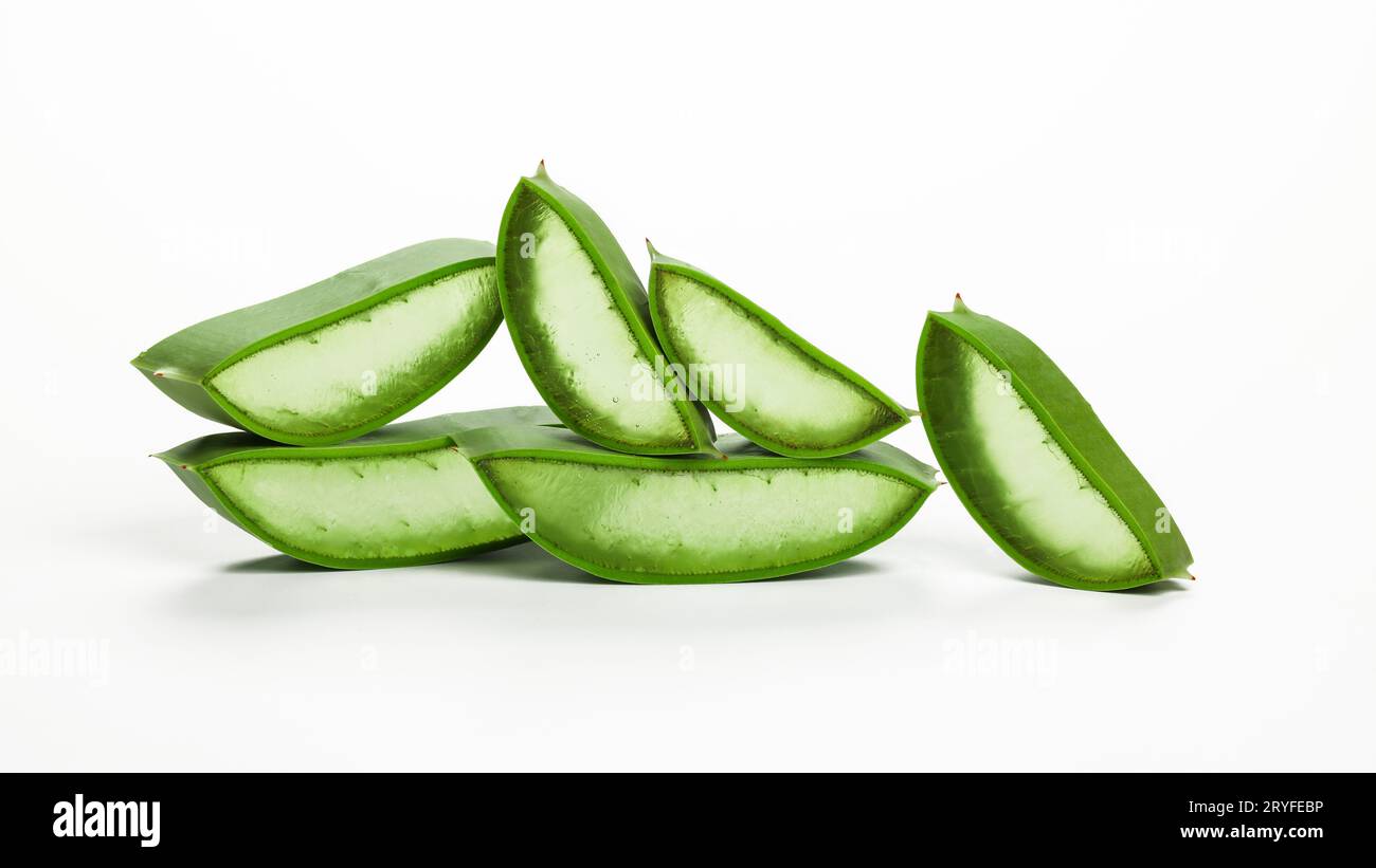 Fresh green aloe vera slices isolated on white Stock Photo - Alamy