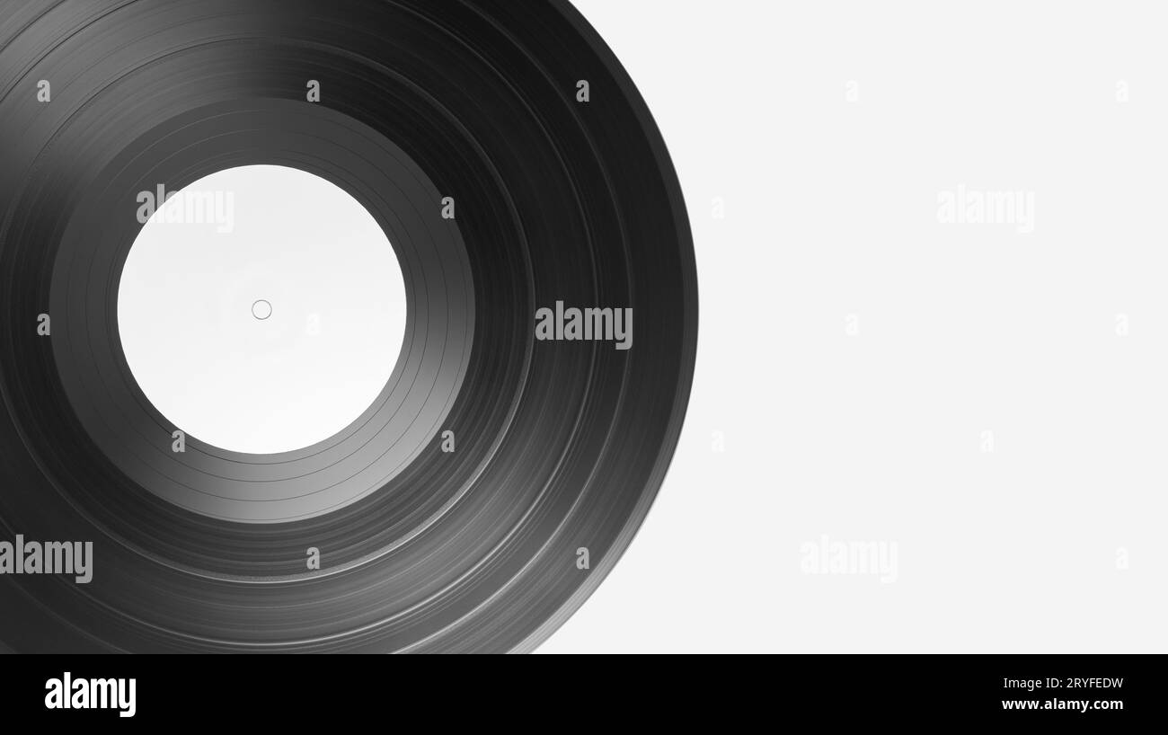 Vinyl record on white background with copy space. White label mock up ...