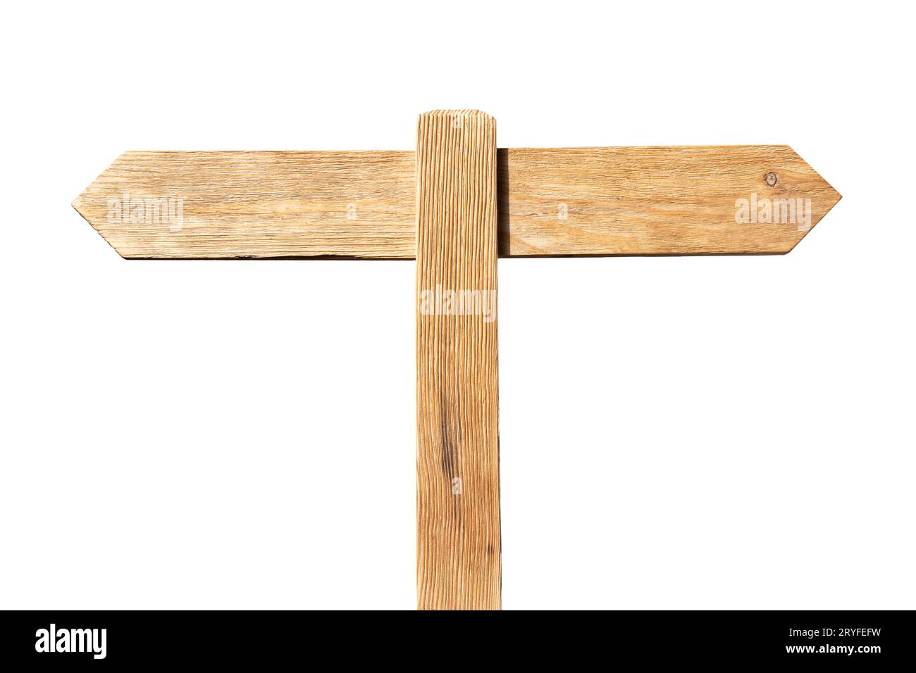 Old wooden signpost with both sides isolated on white background ...