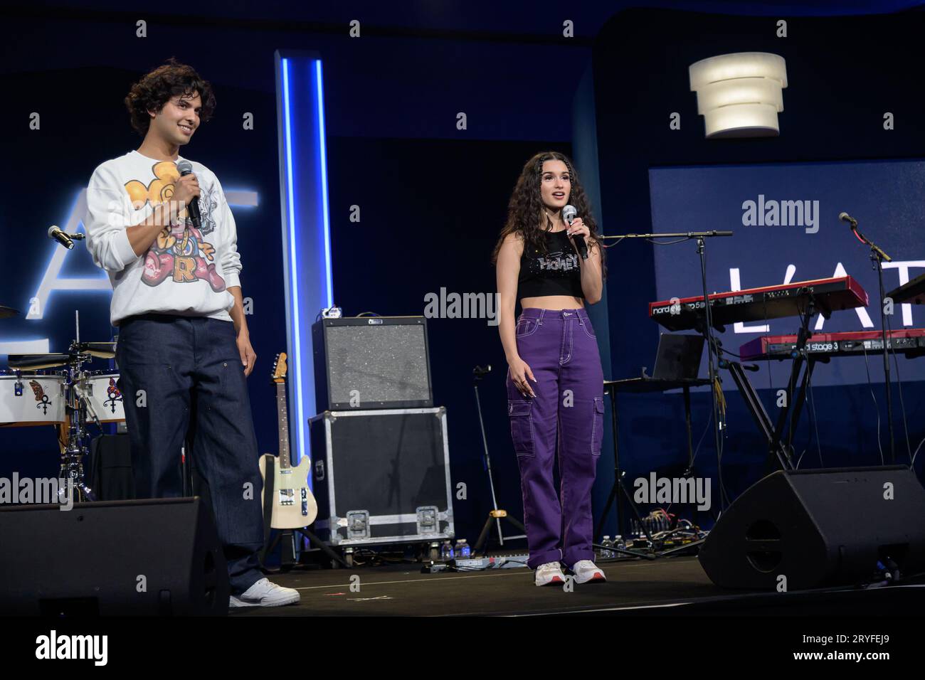 Miami Beach, U.S. 29th Sep, 2023. Xolo Mariduena and Adriana Padilla ...