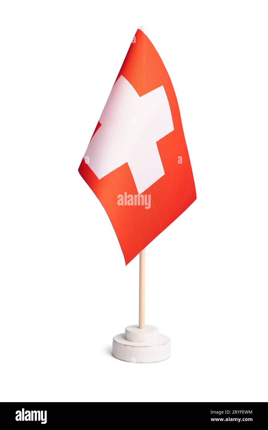 Small table flag of Switzerland isolated on white background Stock ...