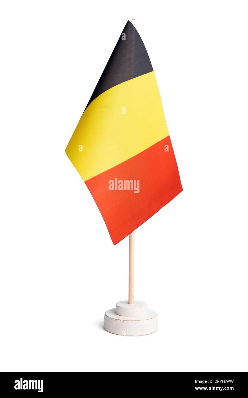 Small table flag of Belgium isolated on white background Stock Photo ...