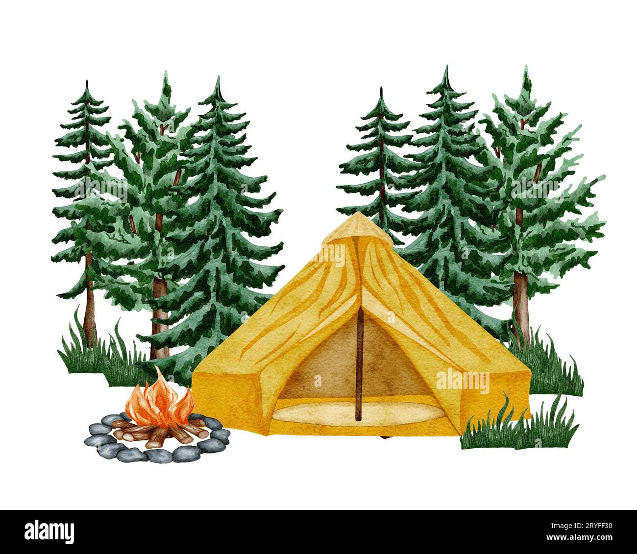 Camping clipart. Hand drawn wild camping illustration. Forest, hiking ...