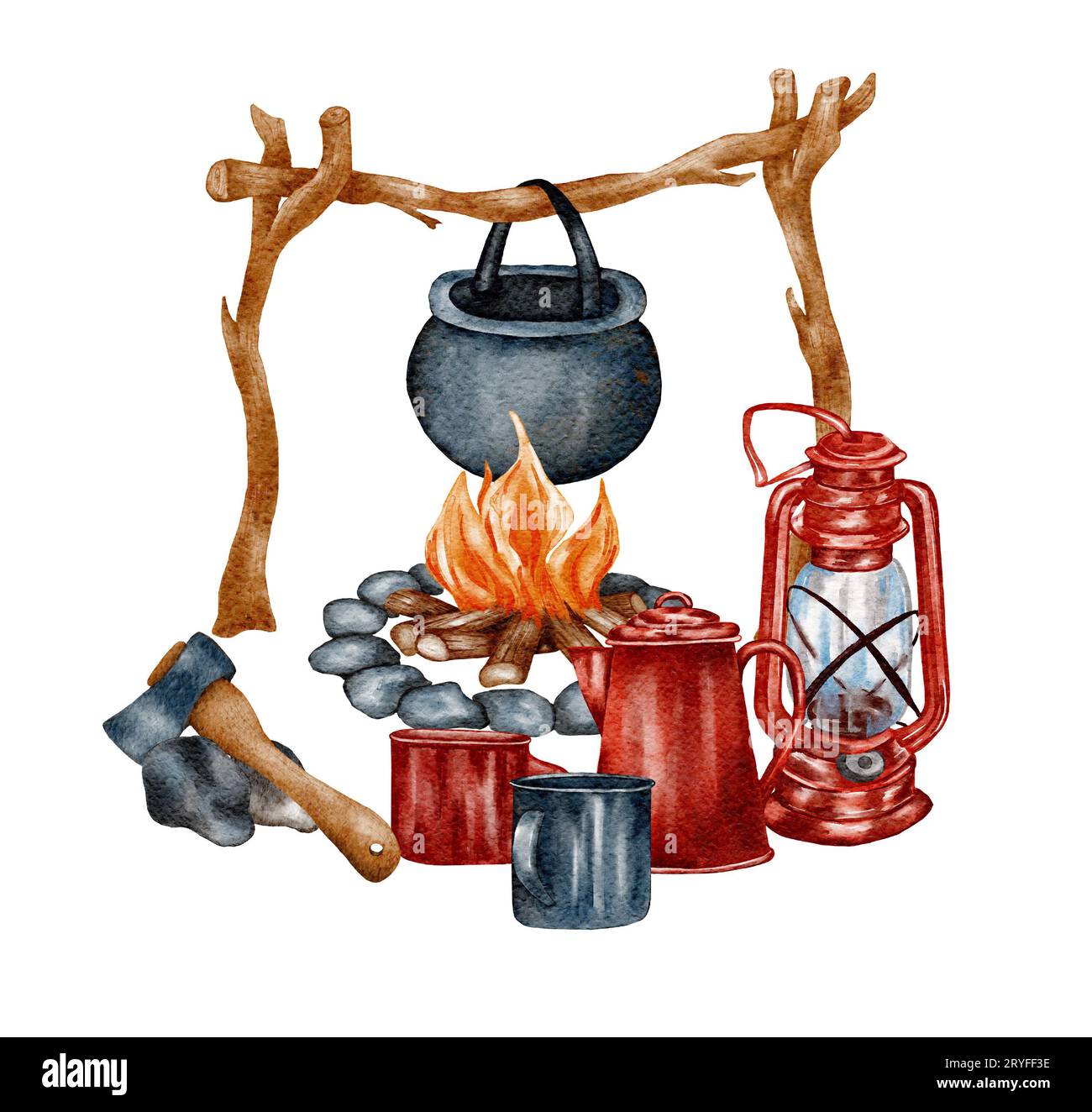 Watercolor Camping clipart. Hand drawn wild camping illustration ...