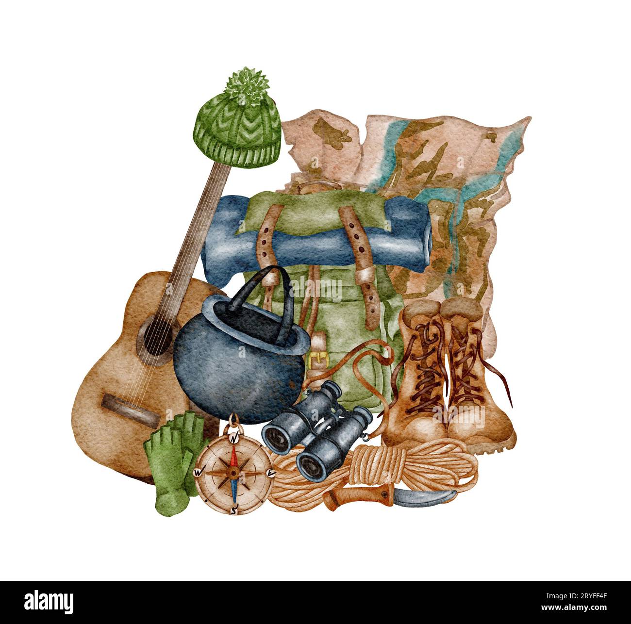 Watercolor Camping clipart. Hand drawn wild camping illustration ...