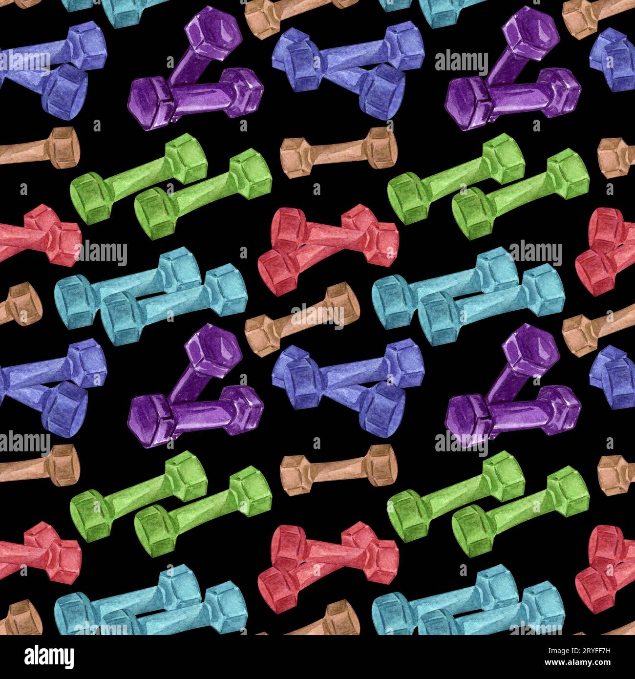 Watercolor seamless pattern of gym, sport or fitness stuff on white ...