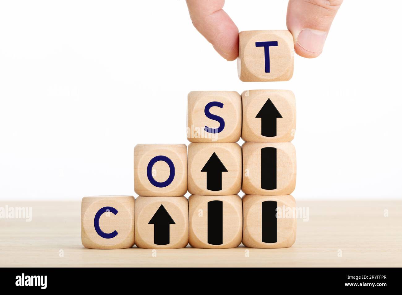 Cost growth concept. Hand holding wooden block with message. Copy space ...