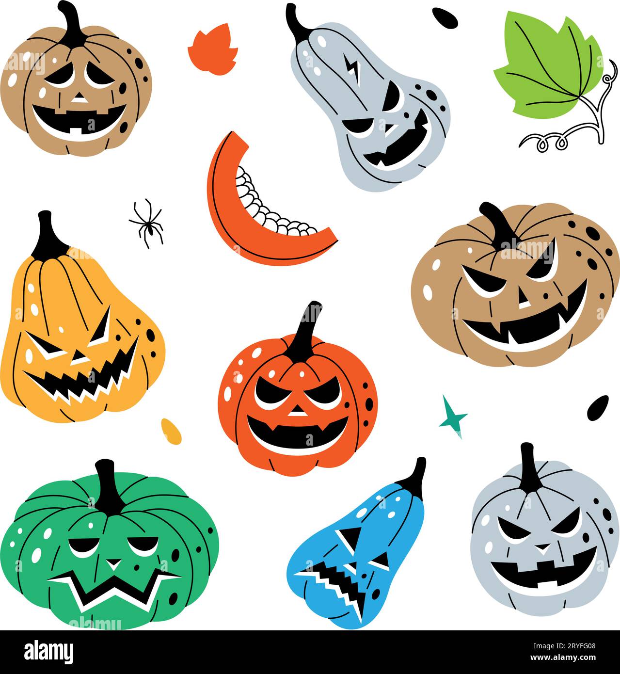 Pumpkins faces set. Halloween pumpkins faces. Autumn halloween ...