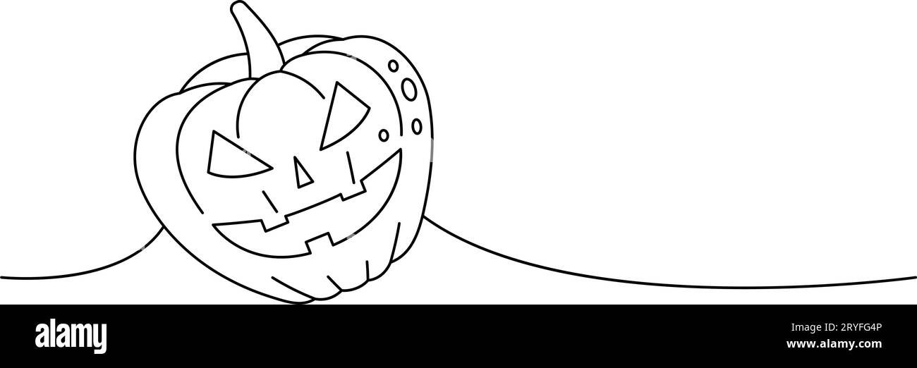 Pumpkin with scary face, autumn vegetable one line continuous drawing ...