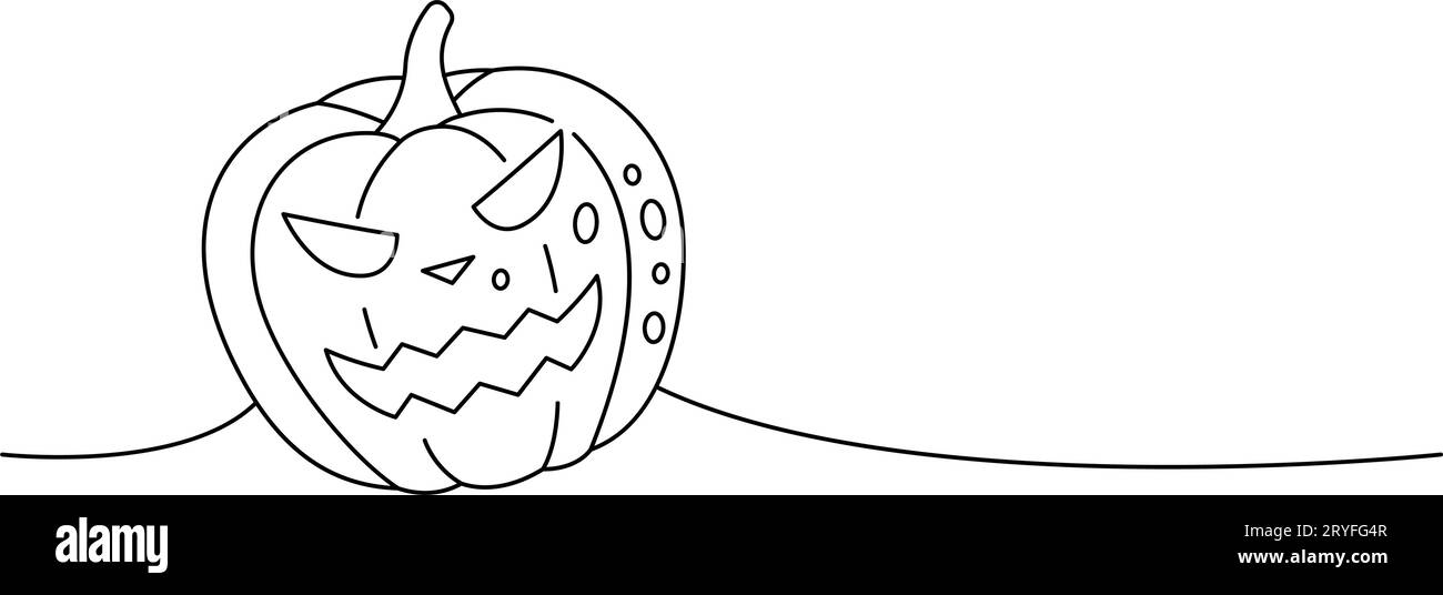 Autumn scary pumpkin one line continuous drawing. Halloween pumpkin ...