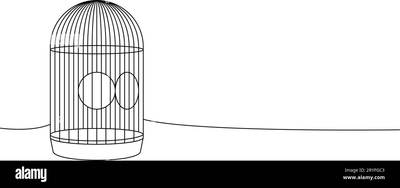 Bird cage one line continuous drawing. Animals accessories, pet toy ...