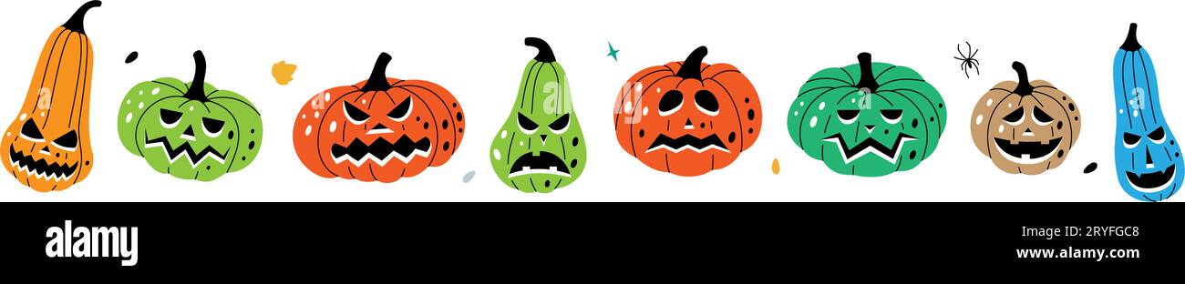 Autumn pumpkins with scary faces. Pumpkins scary faces. Vector ...