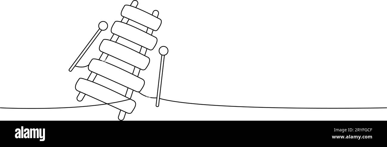 Wooden xylophone toys one line continuous drawing. Musical instruments ...