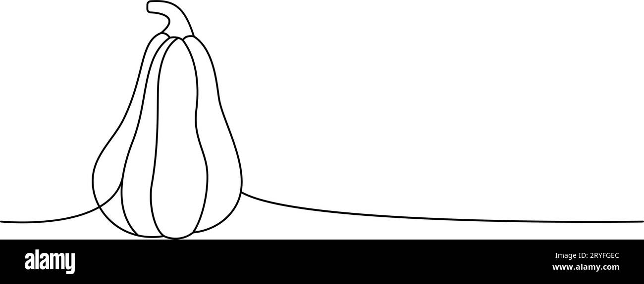 Autumn pumpkin, vegetable one line continuous drawing. Halloween ...
