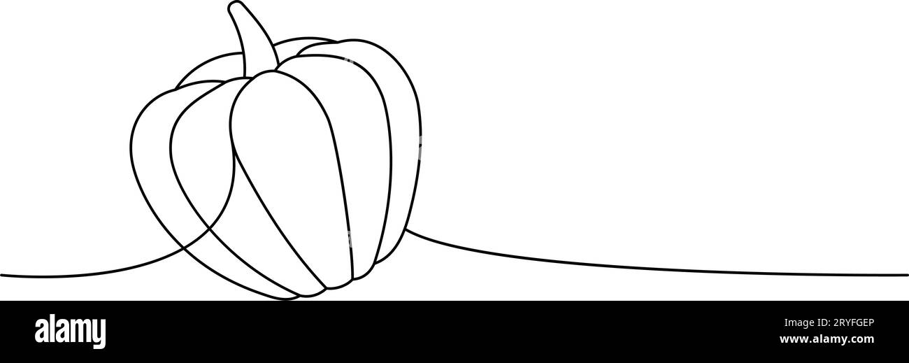 Pumpkin, autumn vegetable one line continuous drawing. Halloween ...