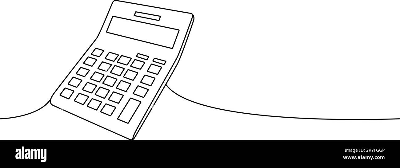 Calculator, school supplies one line continuous drawing. Back to school ...